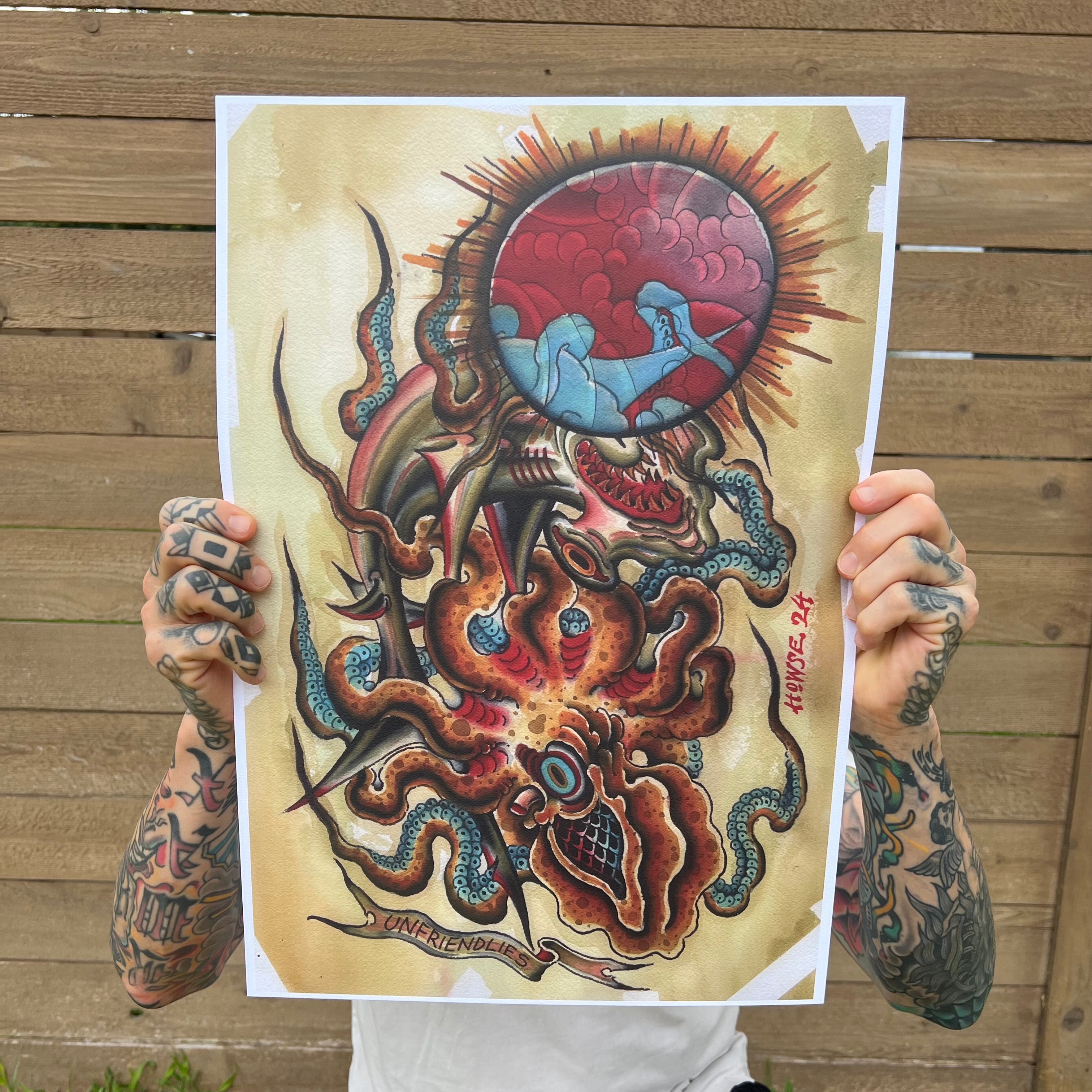Unfriendlies Print – Abstract Tattoo Art by Matt Howse – Mindzai Apparel