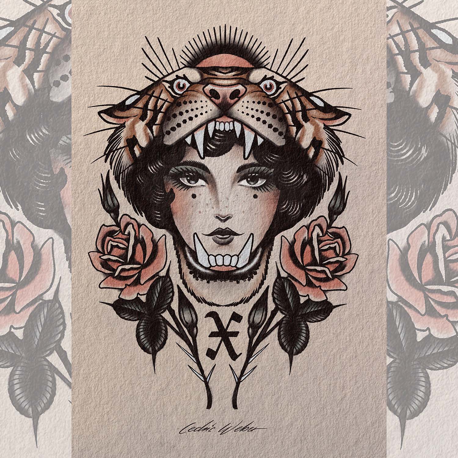 Tiger Girl Print – Cédric Weber Tattoo Art – Mindzai Apparel